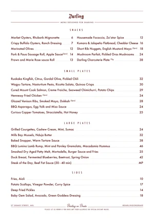 MENUS — Darling on Drake