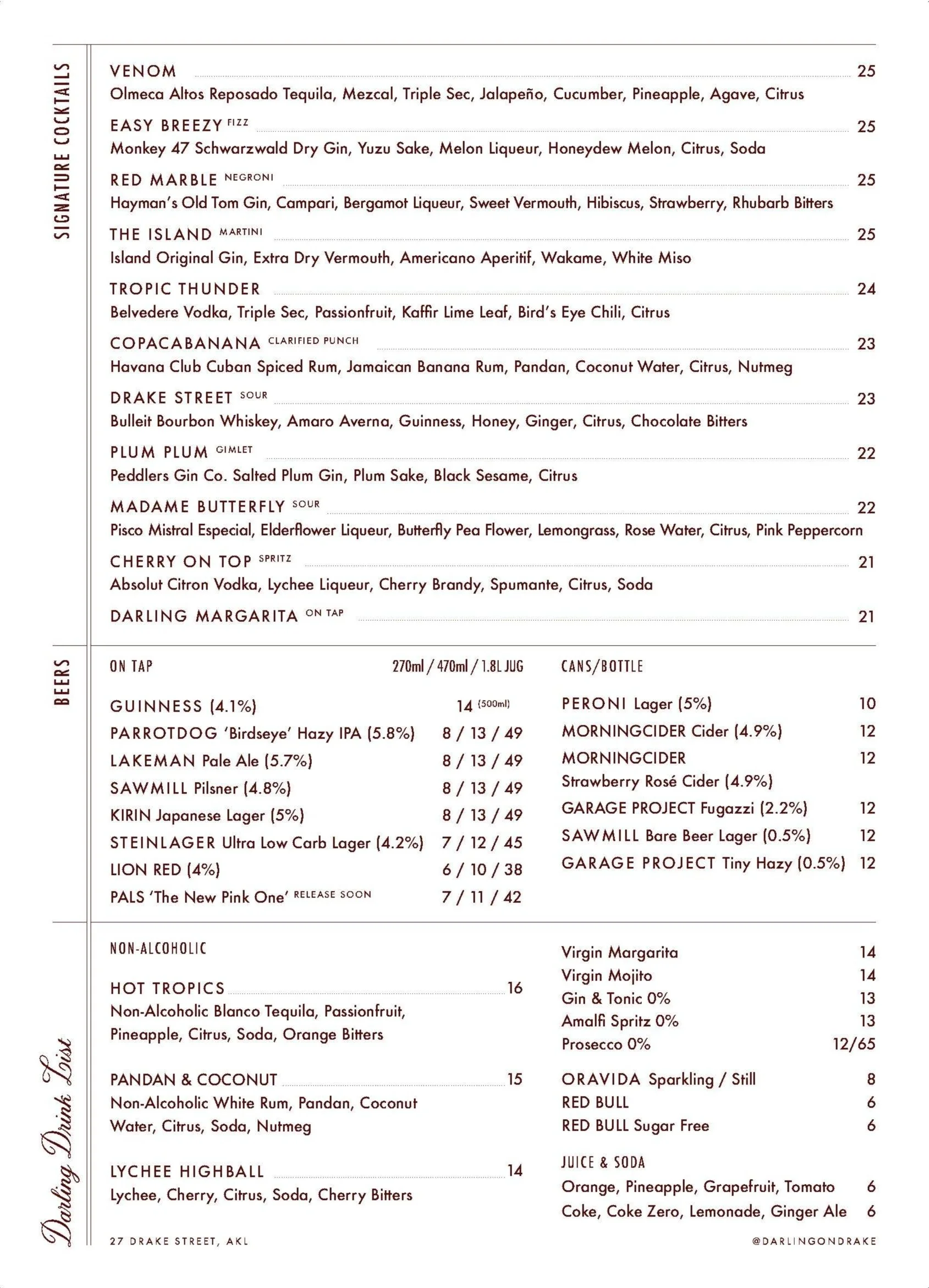 MENUS — Darling on Drake
