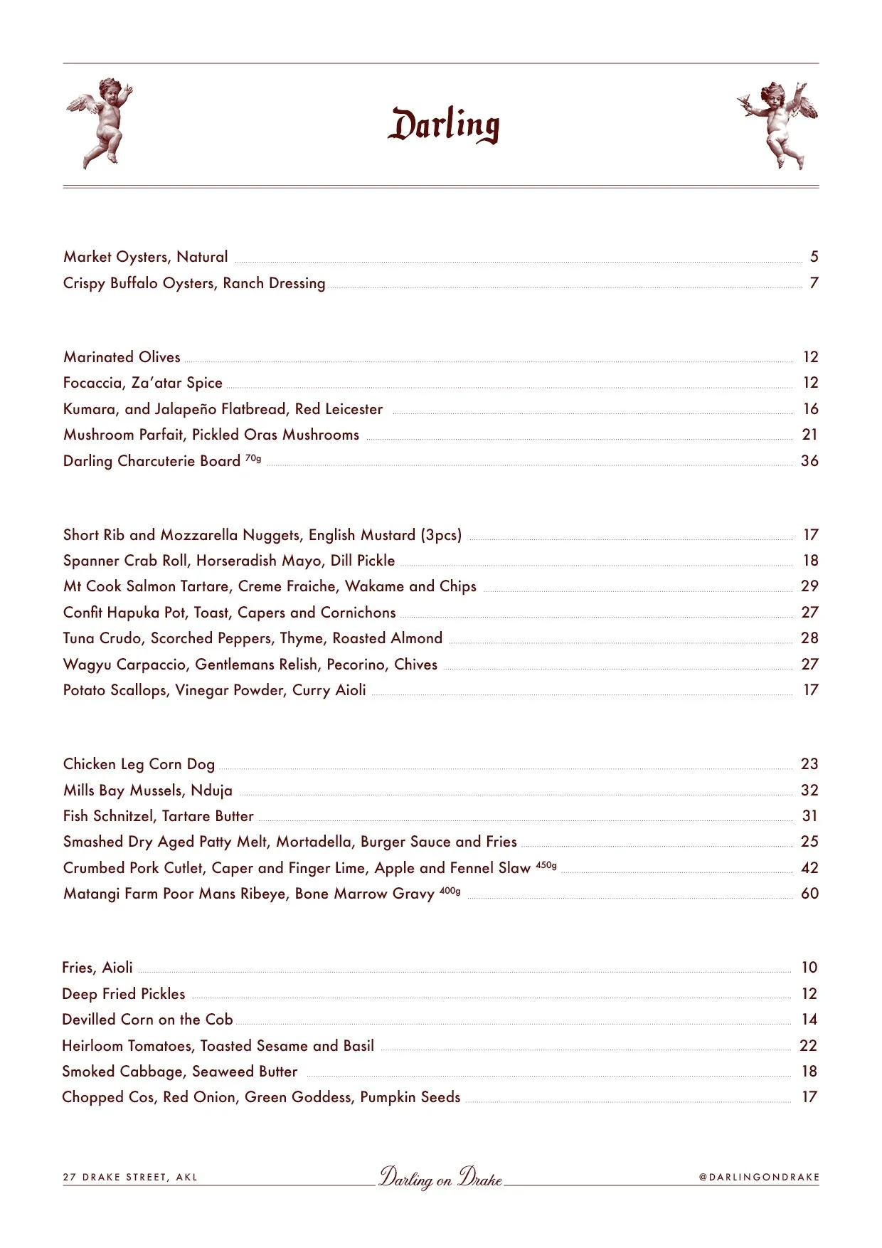 MENUS — Darling on Drake