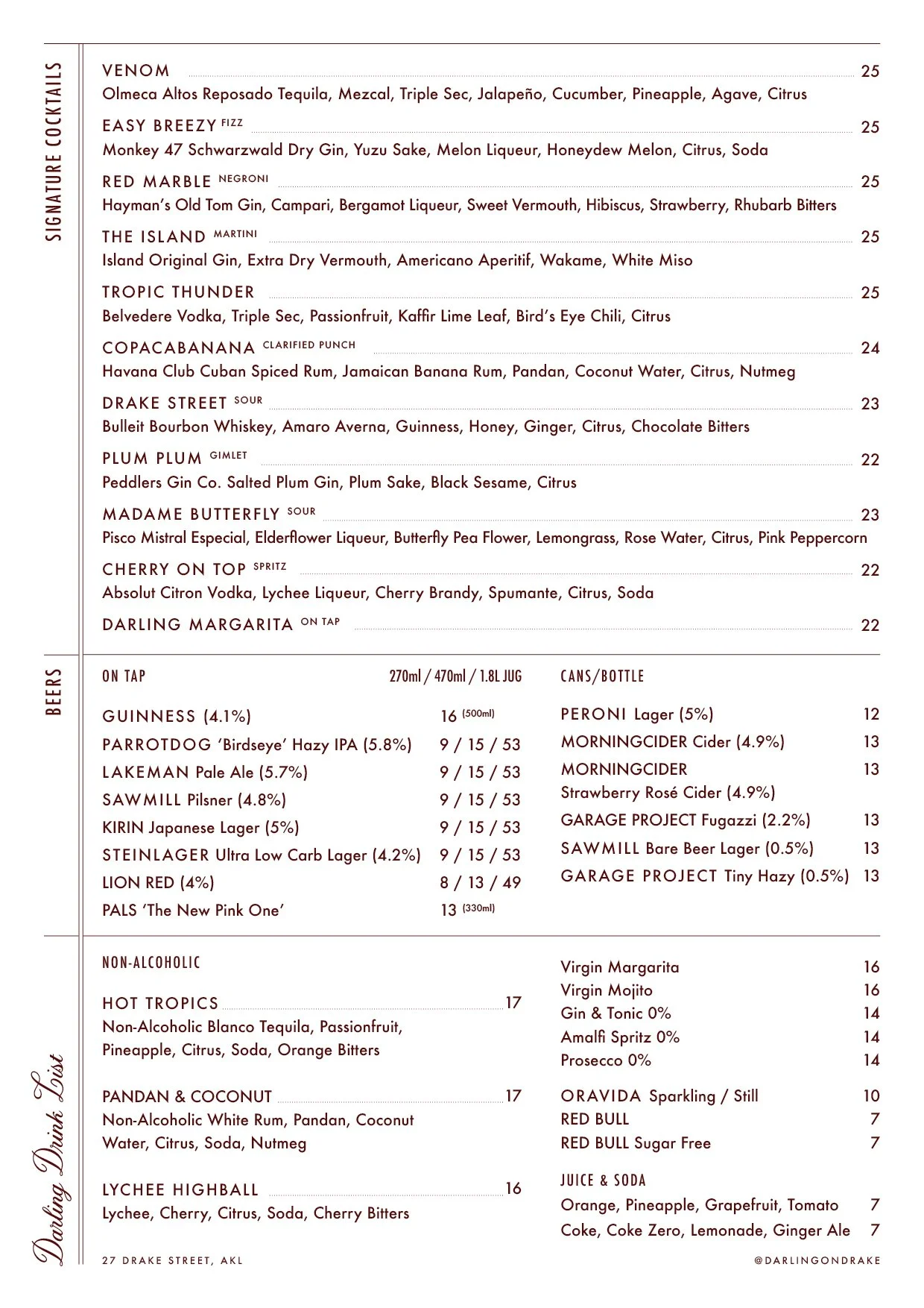MENUS — Darling on Drake