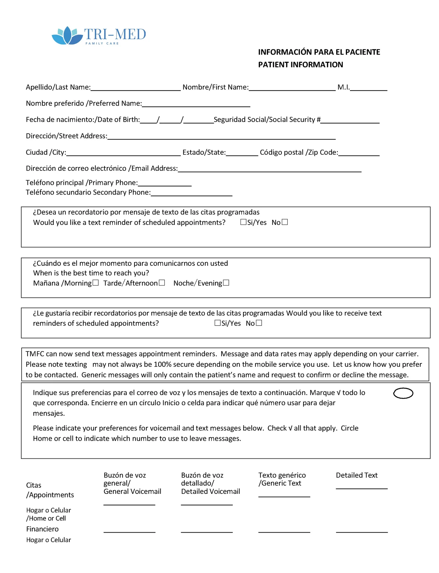 Patient Intake Forms — Tri-Med Family Care