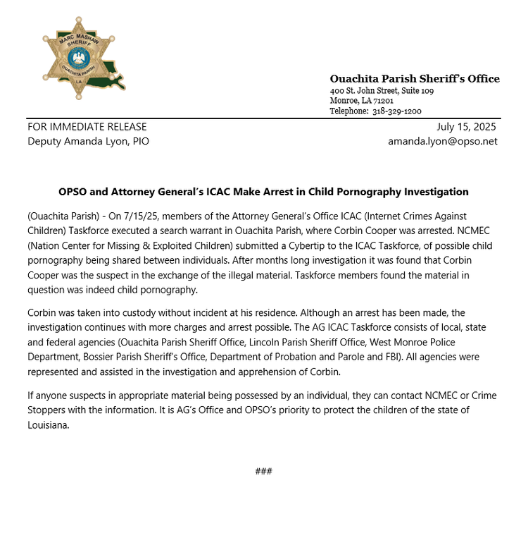 News Feed — Ouachita Parish Sheriff's Office