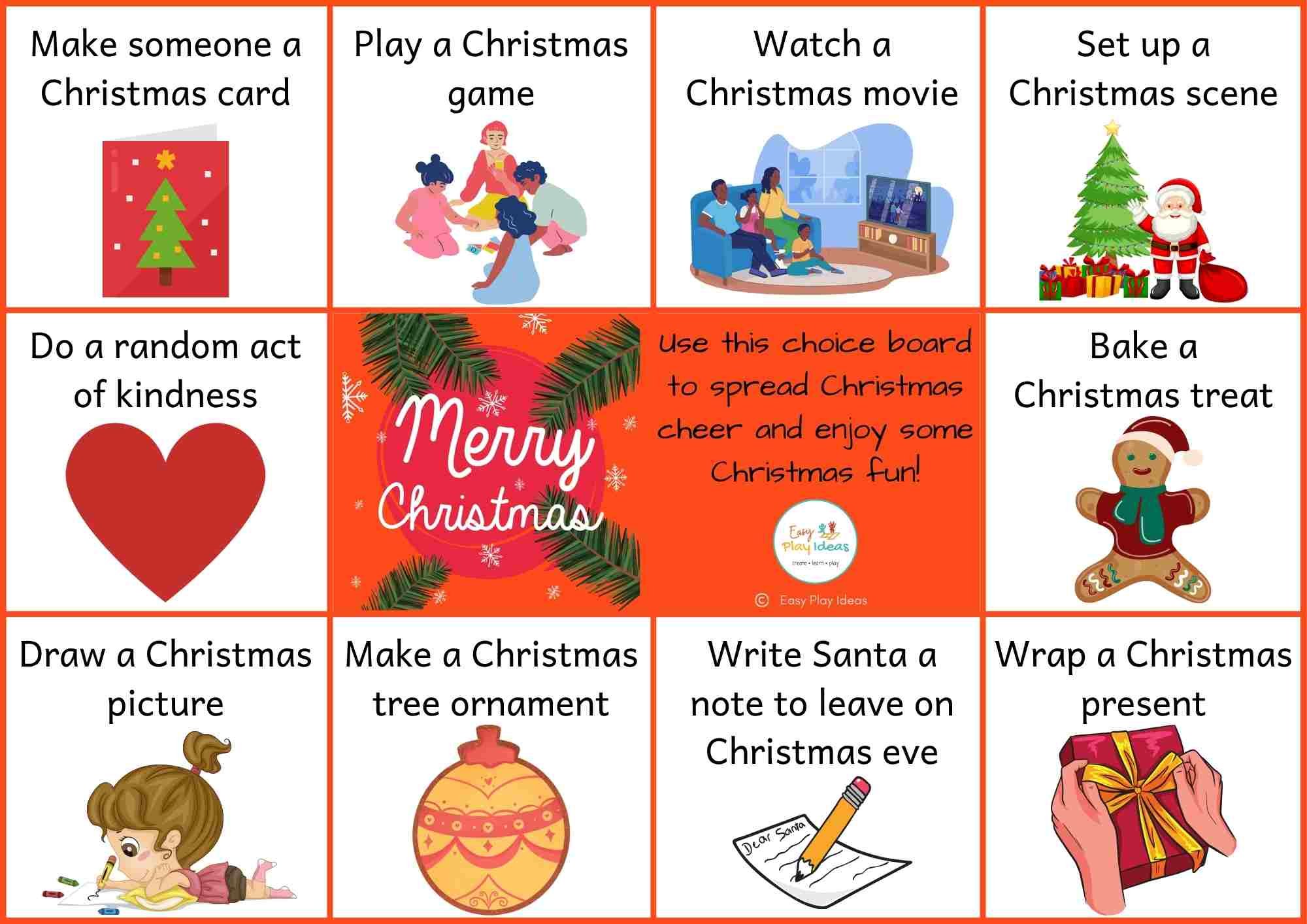 Printable Christmas Choice Board | Holiday Activity Ideas