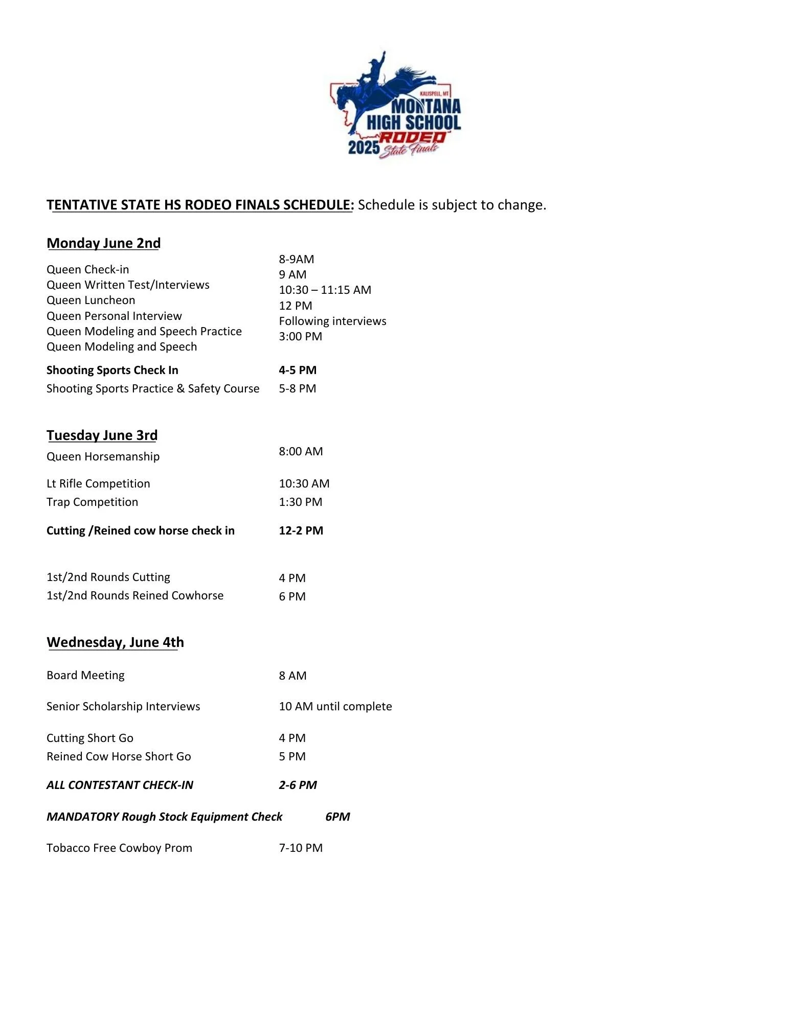 State Finals Schedule — Montana High School Rodeo Association