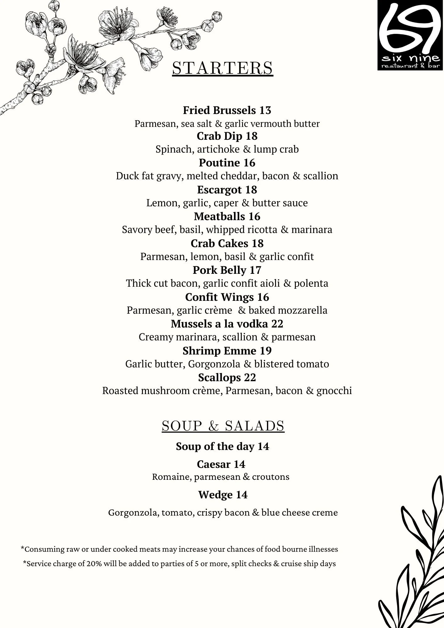 Menu — Six Nine Restaurant & Bar