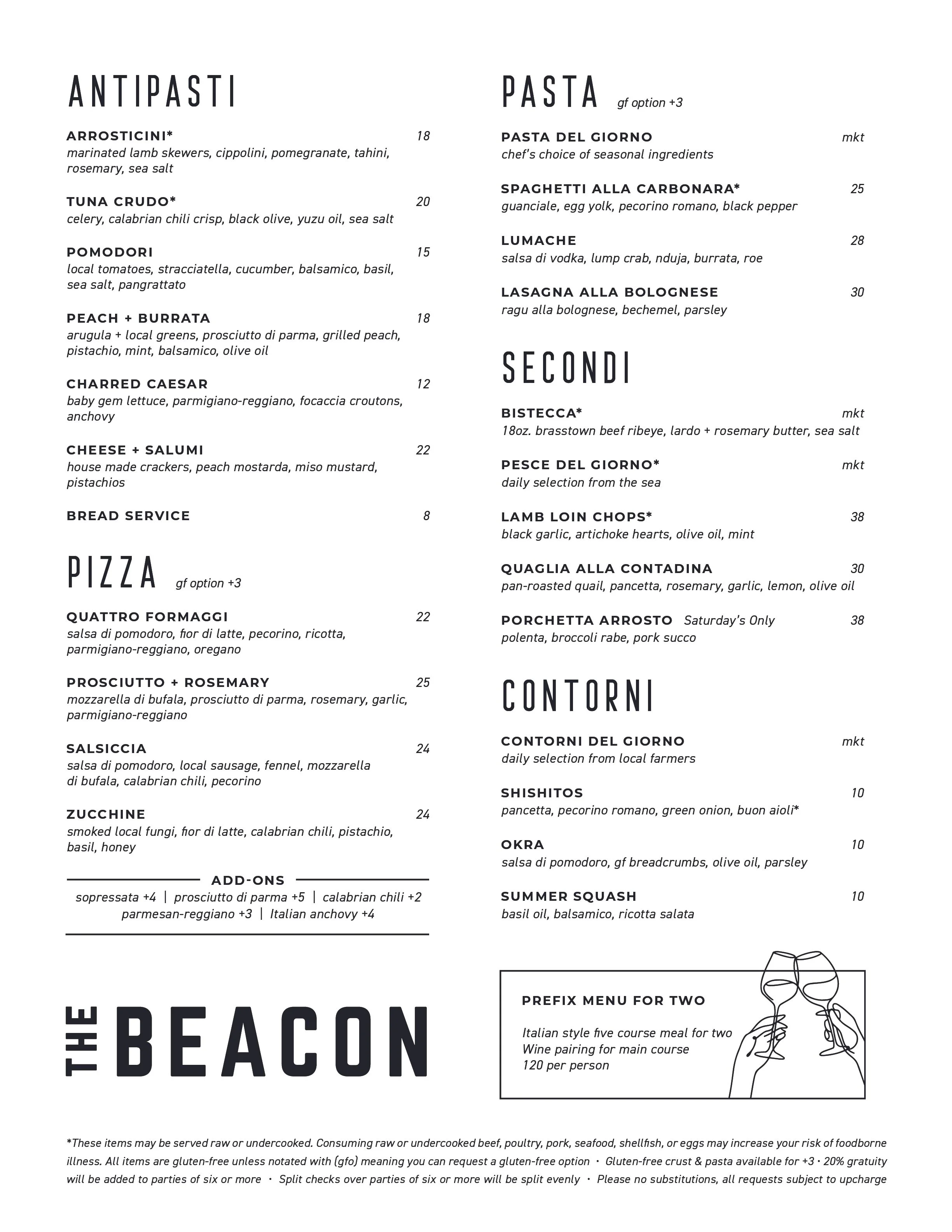 Menu | Explore Our Seasonal Menu — The Beacon