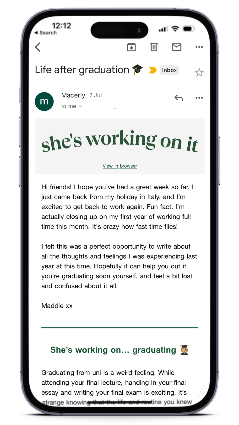 She’s working on it — Macerly home