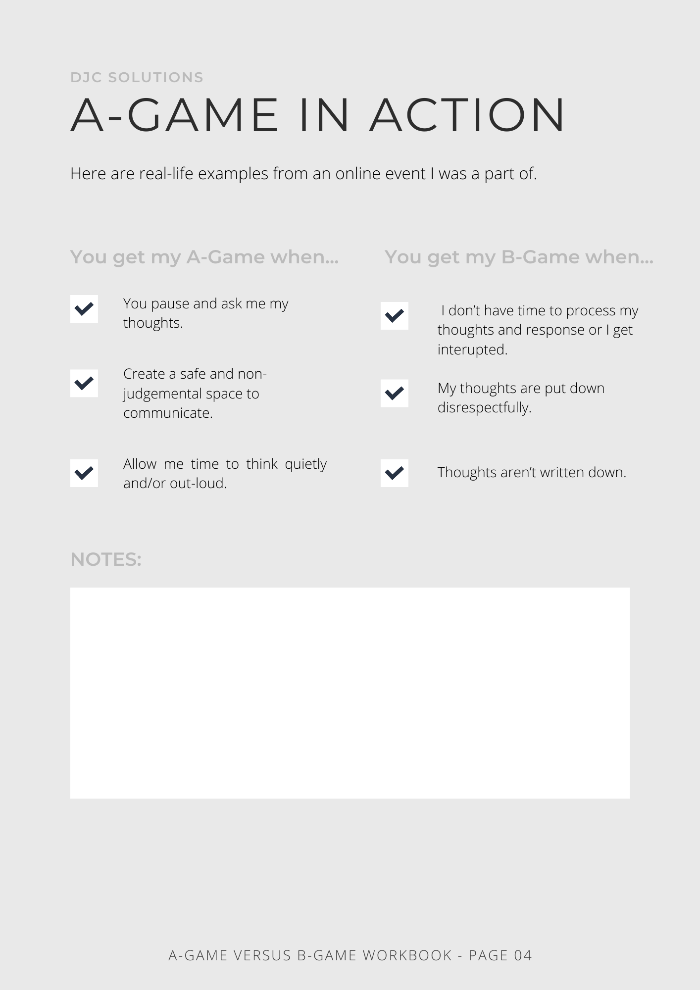 A-Game vs B-Game Workbook | Enhance Performance Today — DJC Solutions