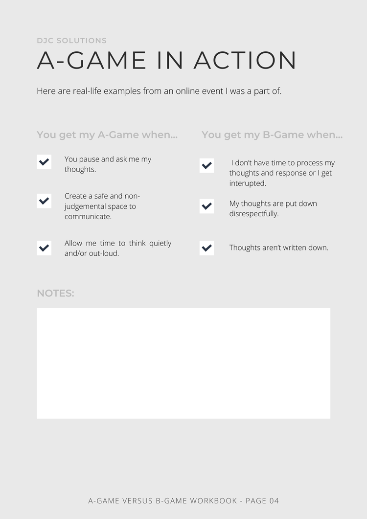A-Game vs B-Game Workbook | Enhance Performance Today — DJC Solutions