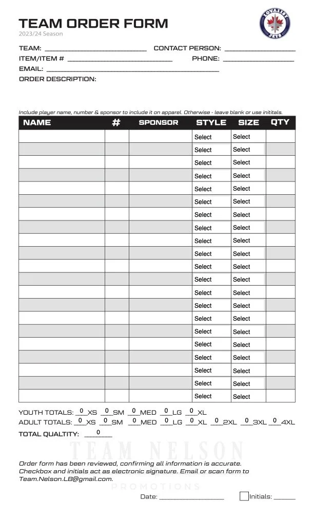 Loyalist Jets Team Order Page — Team Nelson Promotions
