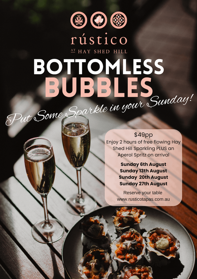 Bottomless Bubbles Lunch - Every Sunday in August — Rustico at Hay Shed Hill