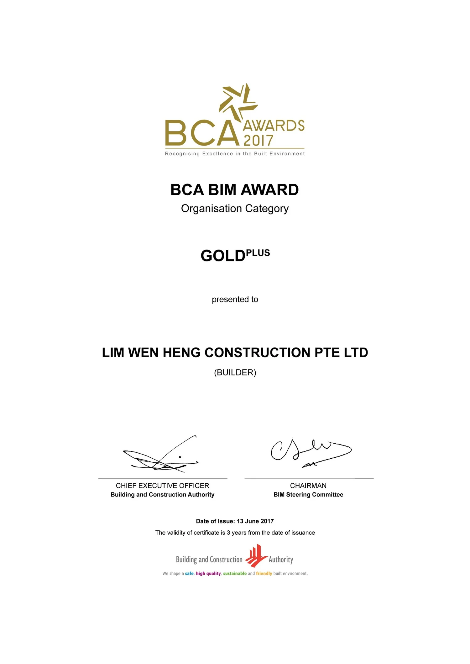 LWH wins prestigious BIM Gold Plus at BCA Awards 2017 — LIM WEN HENG ...