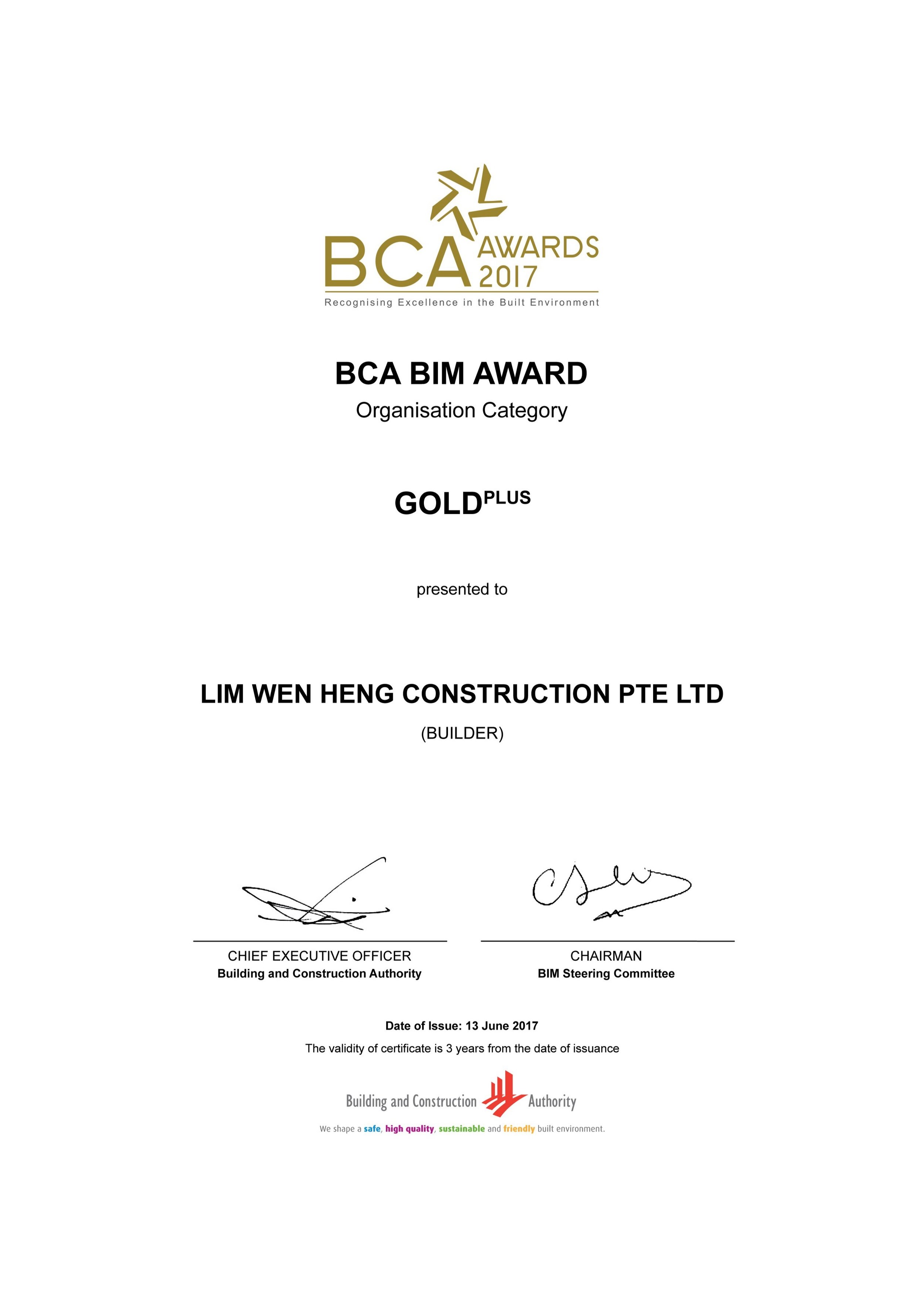 LWH wins prestigious BIM Gold Plus at BCA Awards 2017 — LIM WEN HENG ...