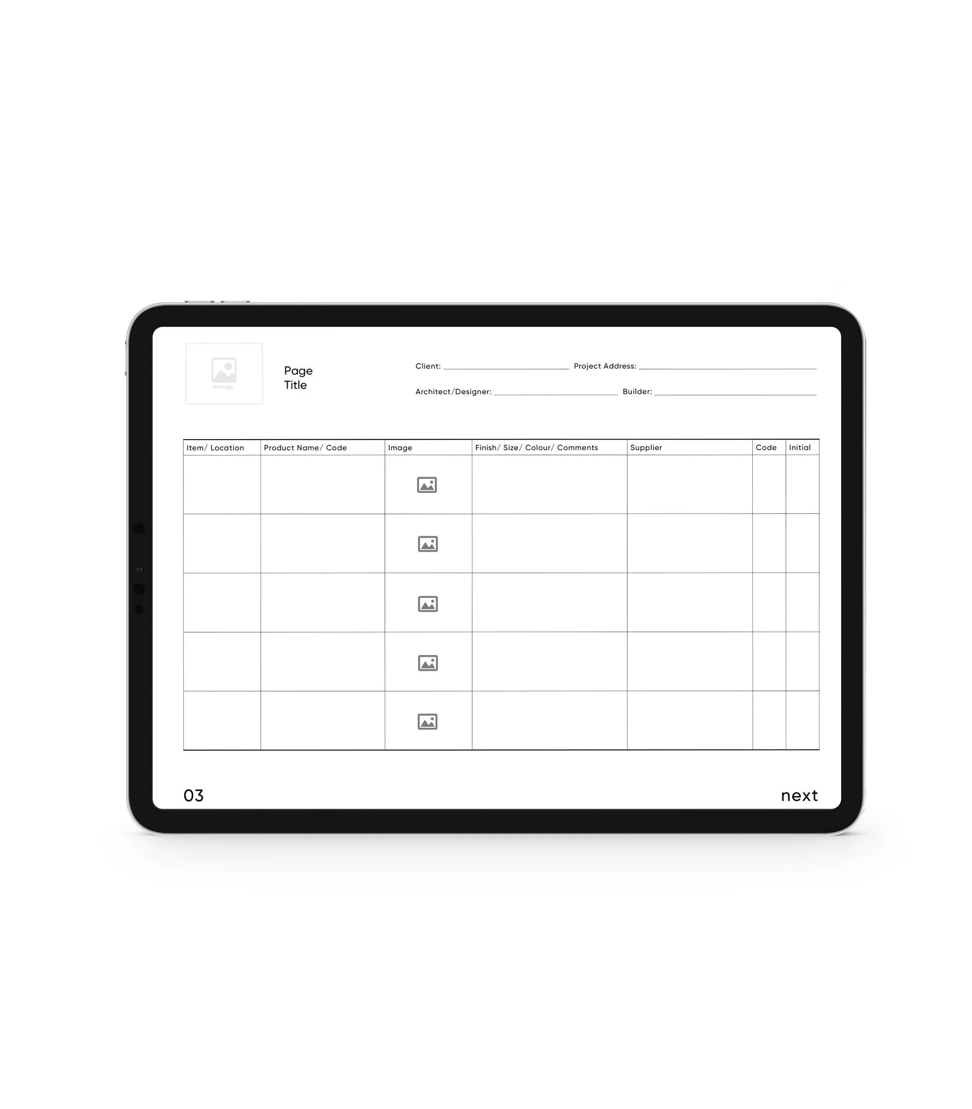 Finishes Schedule PRO Template - Interactive Template and InDesign ...