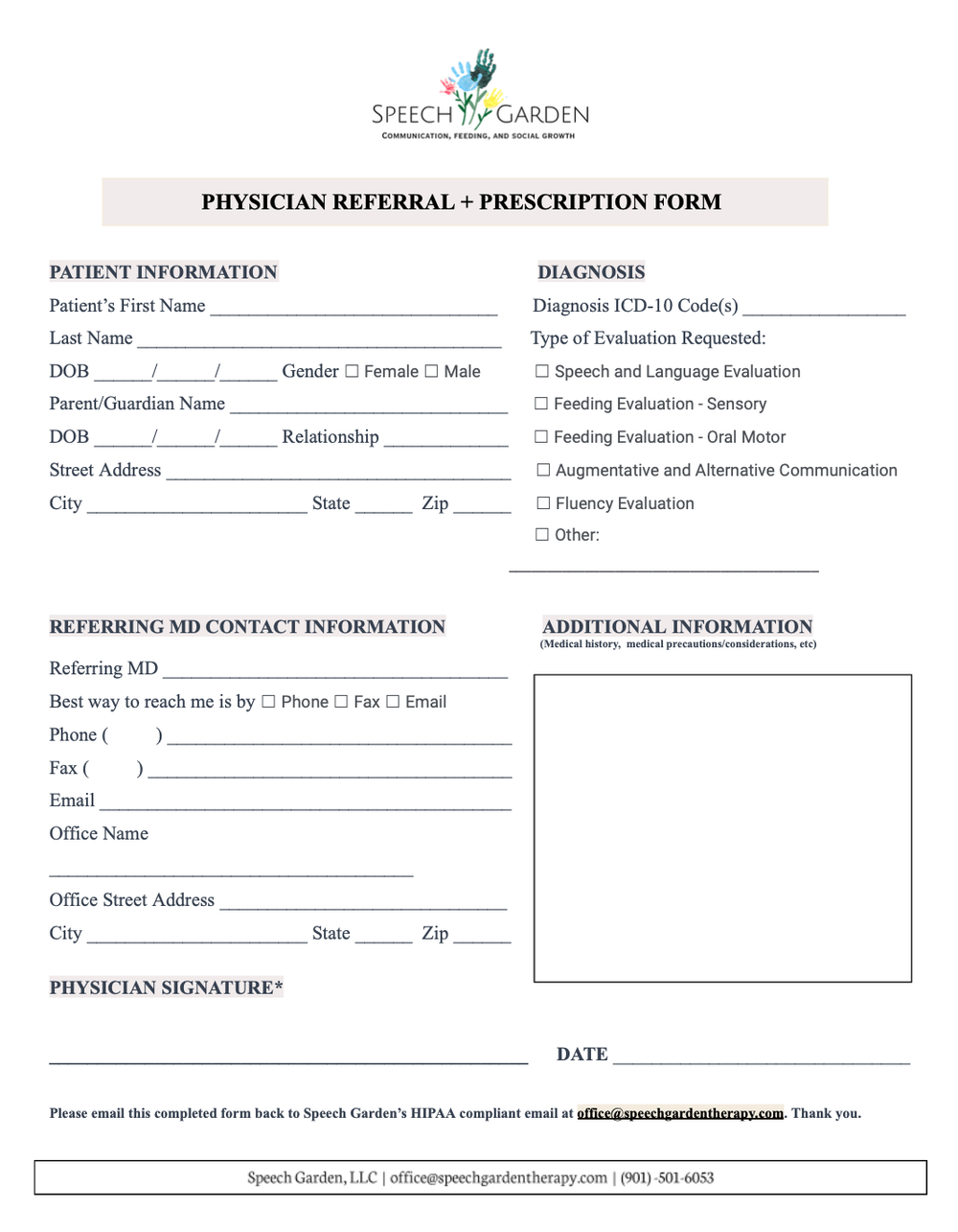 Forms — Speech Garden, LLC - Collierville, TN Speech Therapy