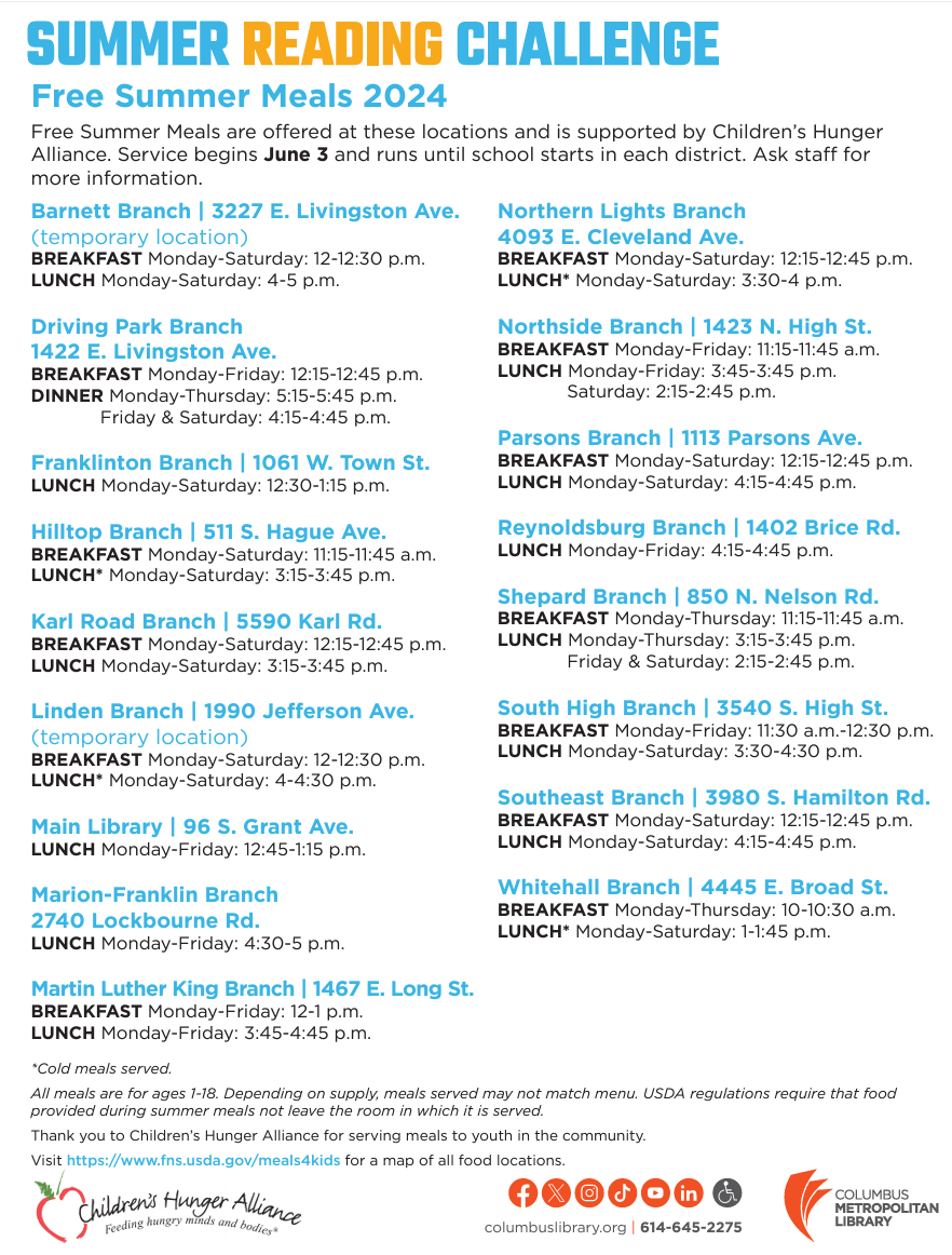 Free Summer Meals for Kids at Columbus Metropolitan Library — Homeport