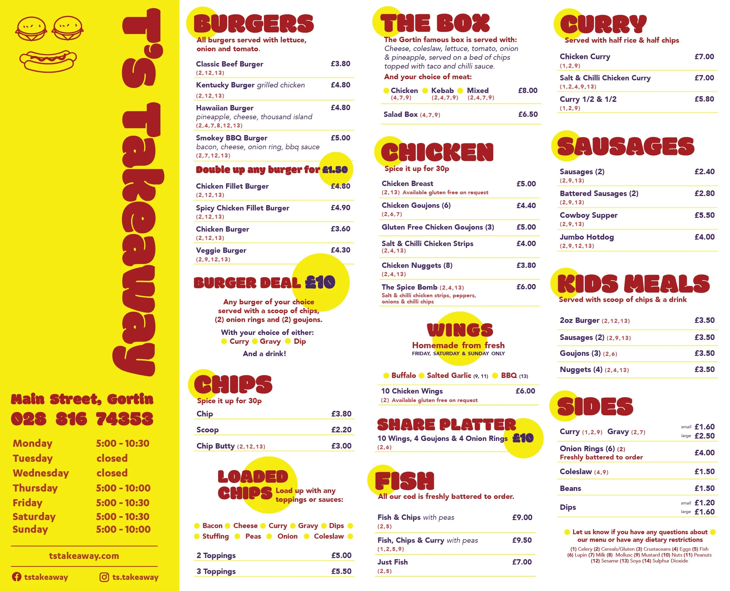 Menu — T's Takeaway