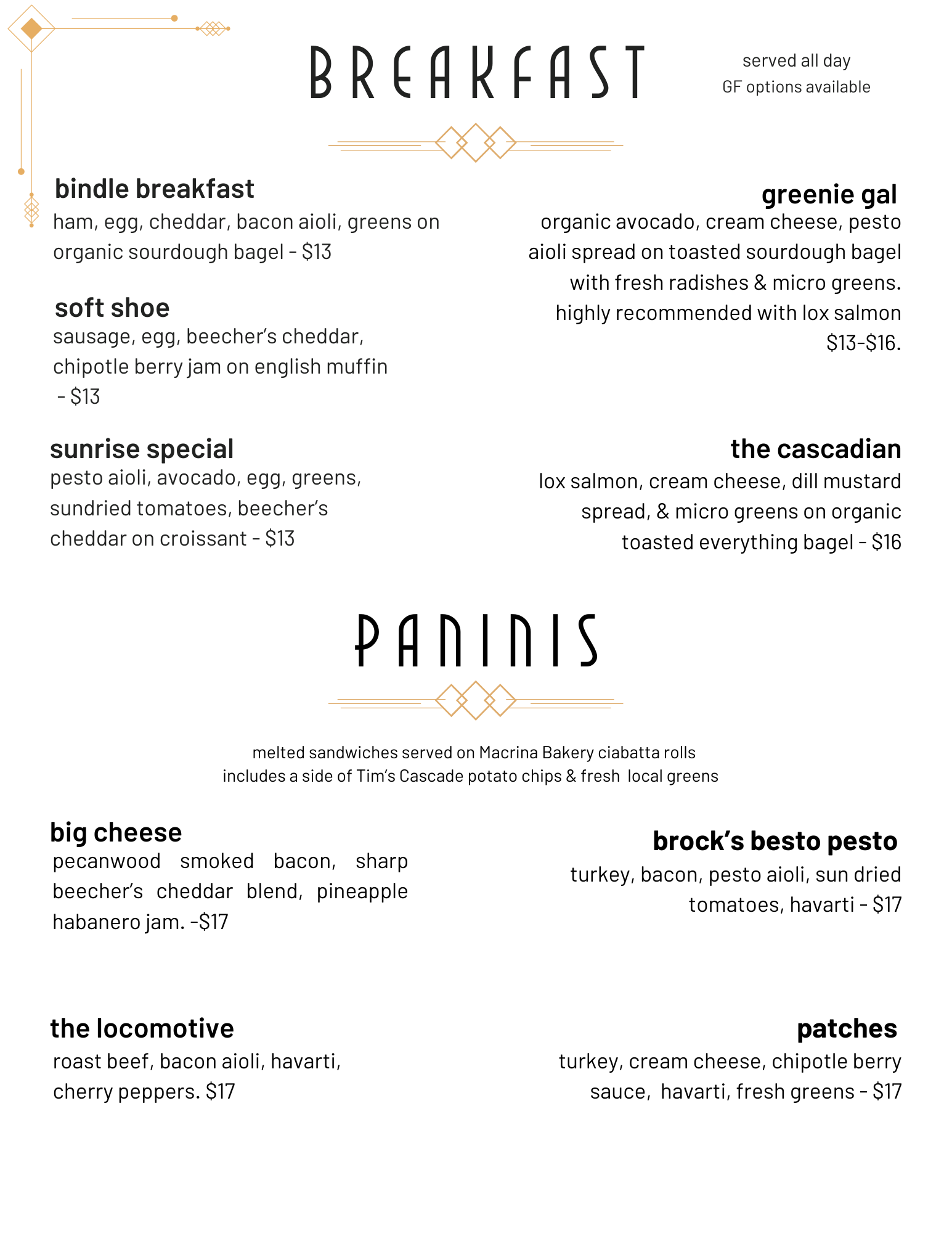 Menu — The Bindlestick