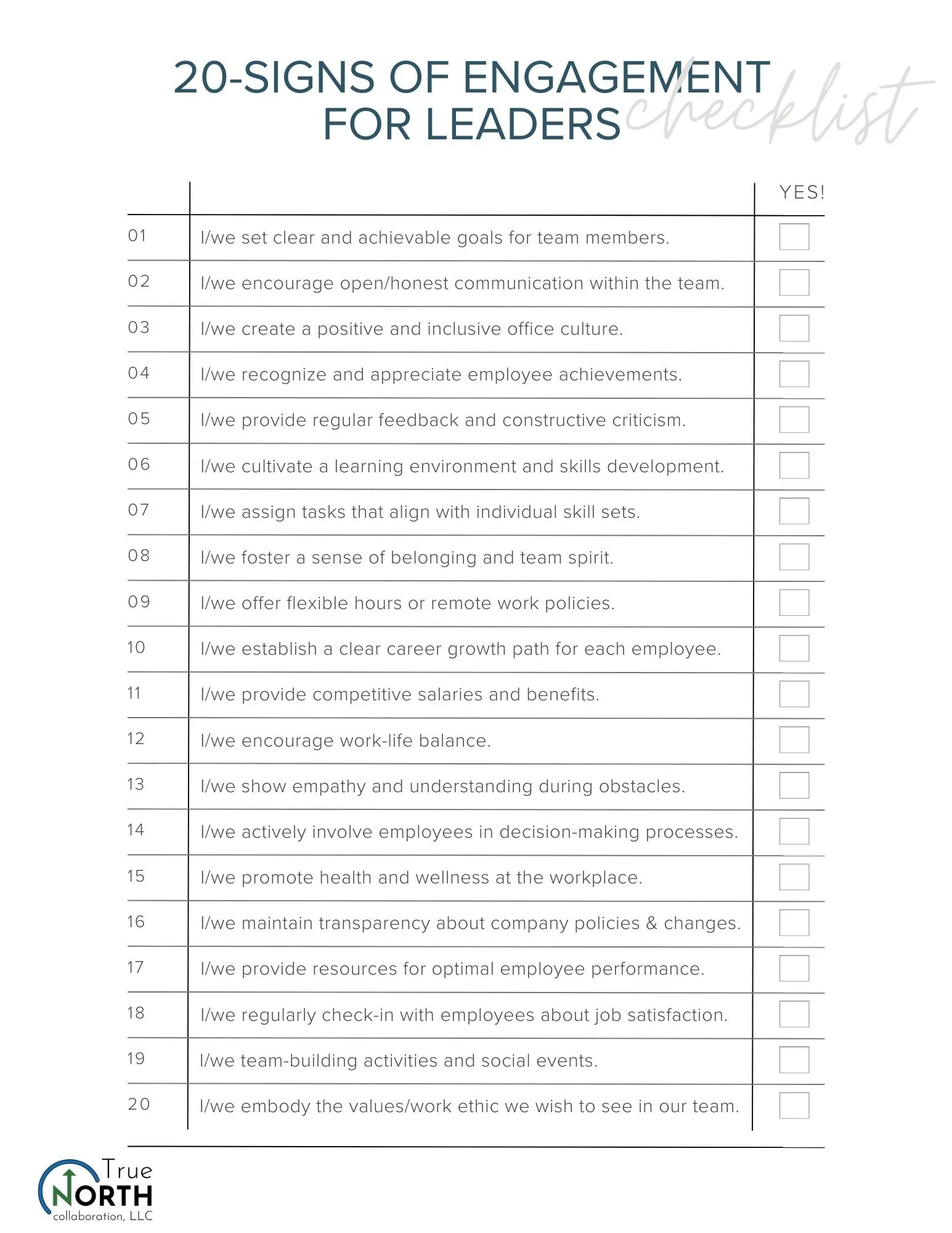 Checklist — True North Collaboration - Employee Engagement