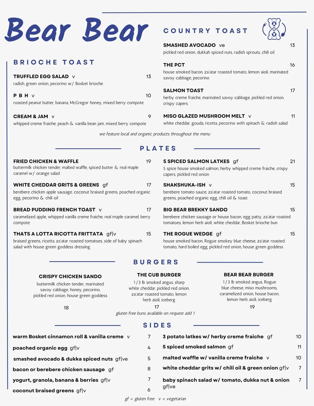 Menu — Bear Bear