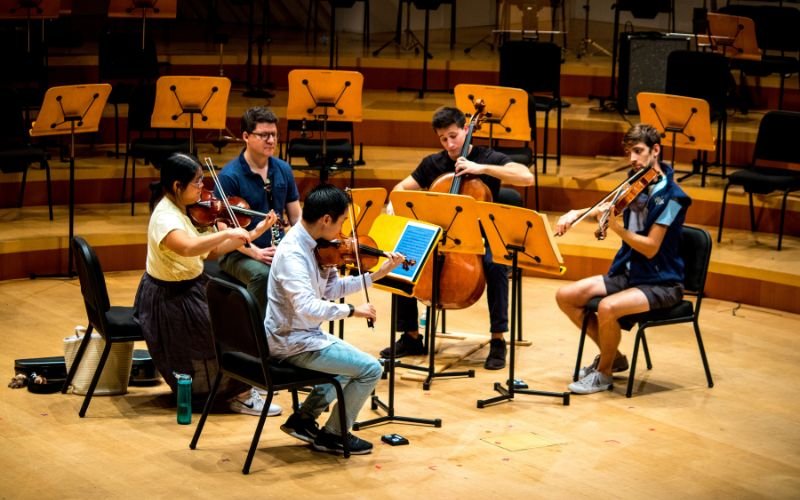 How are the musicians positioned in a symphony orchestra?