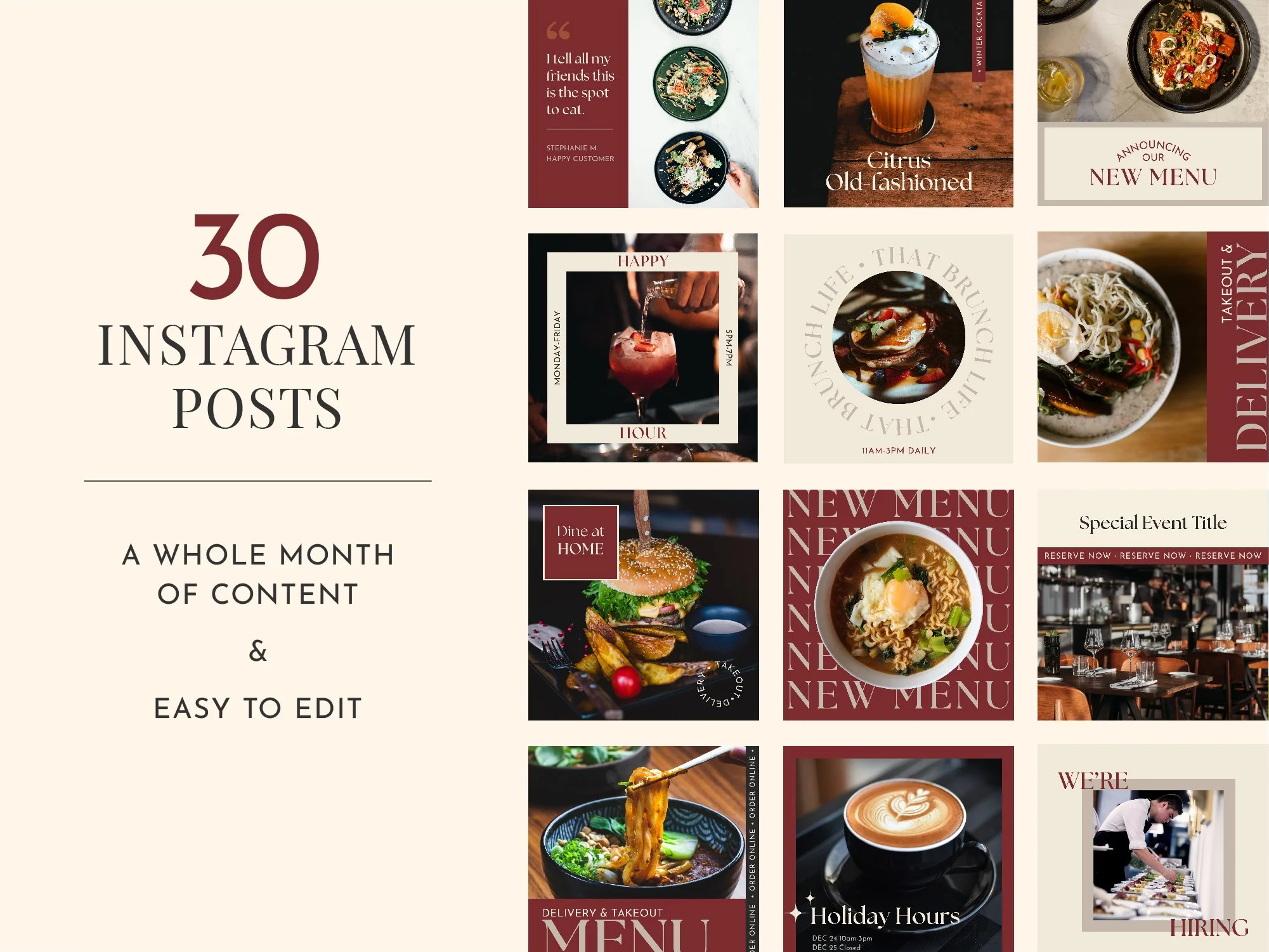 Modern Minimalist Restaurant Instagram Kit — Rose & Co. Social Club ...
