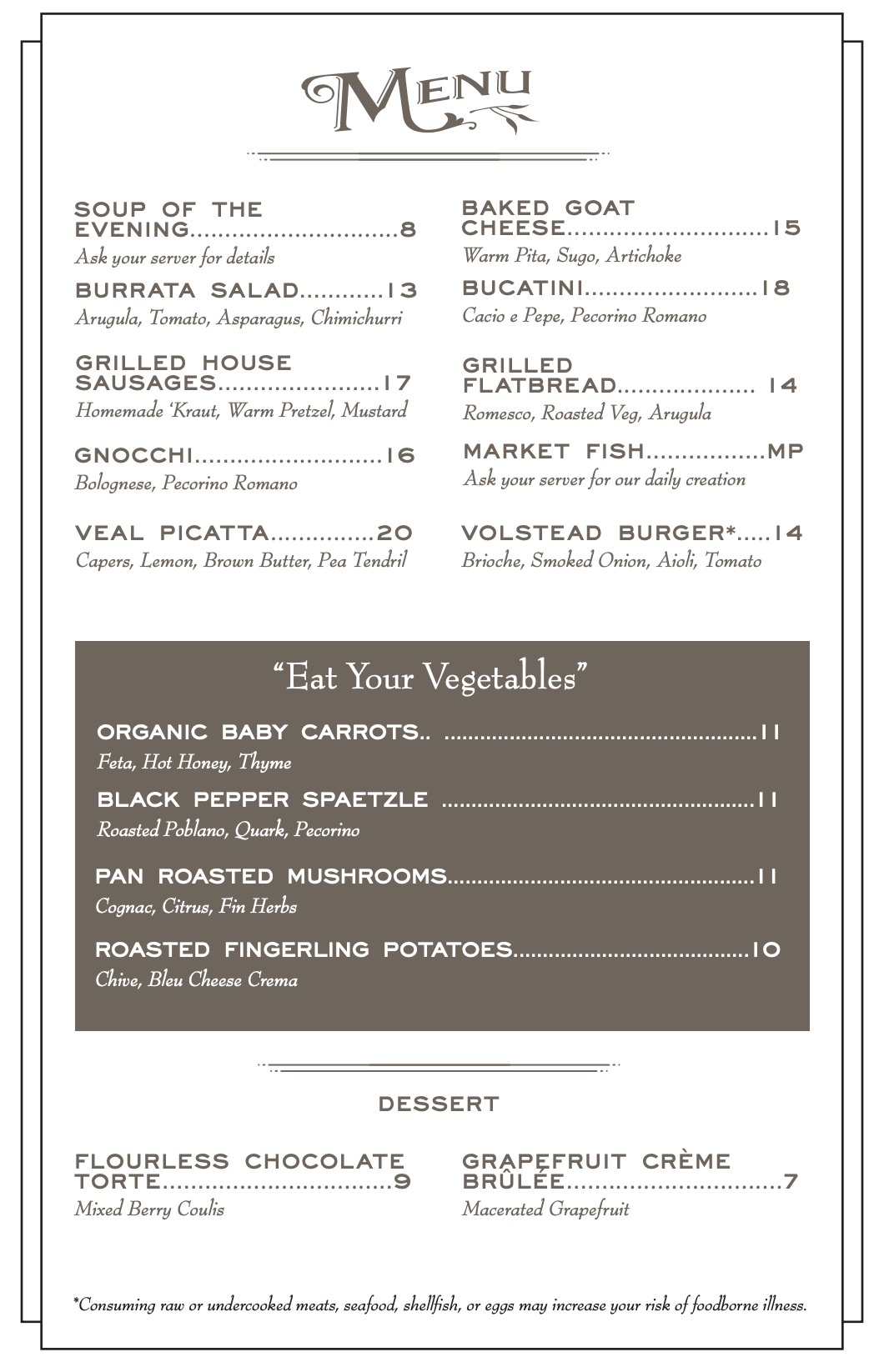 Menu — Volstead's Emporium