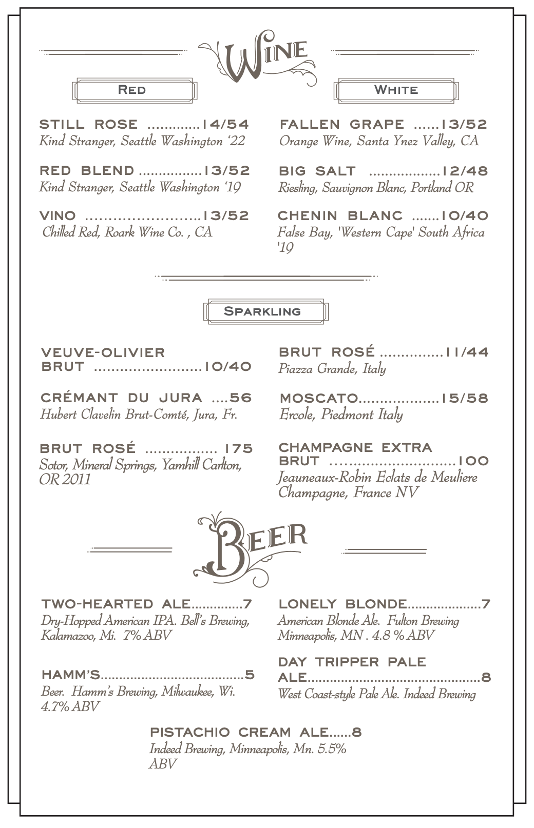 Menu — Volstead's Emporium