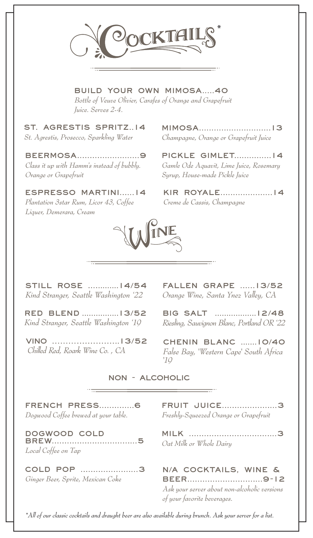 Menu — Volstead's Emporium
