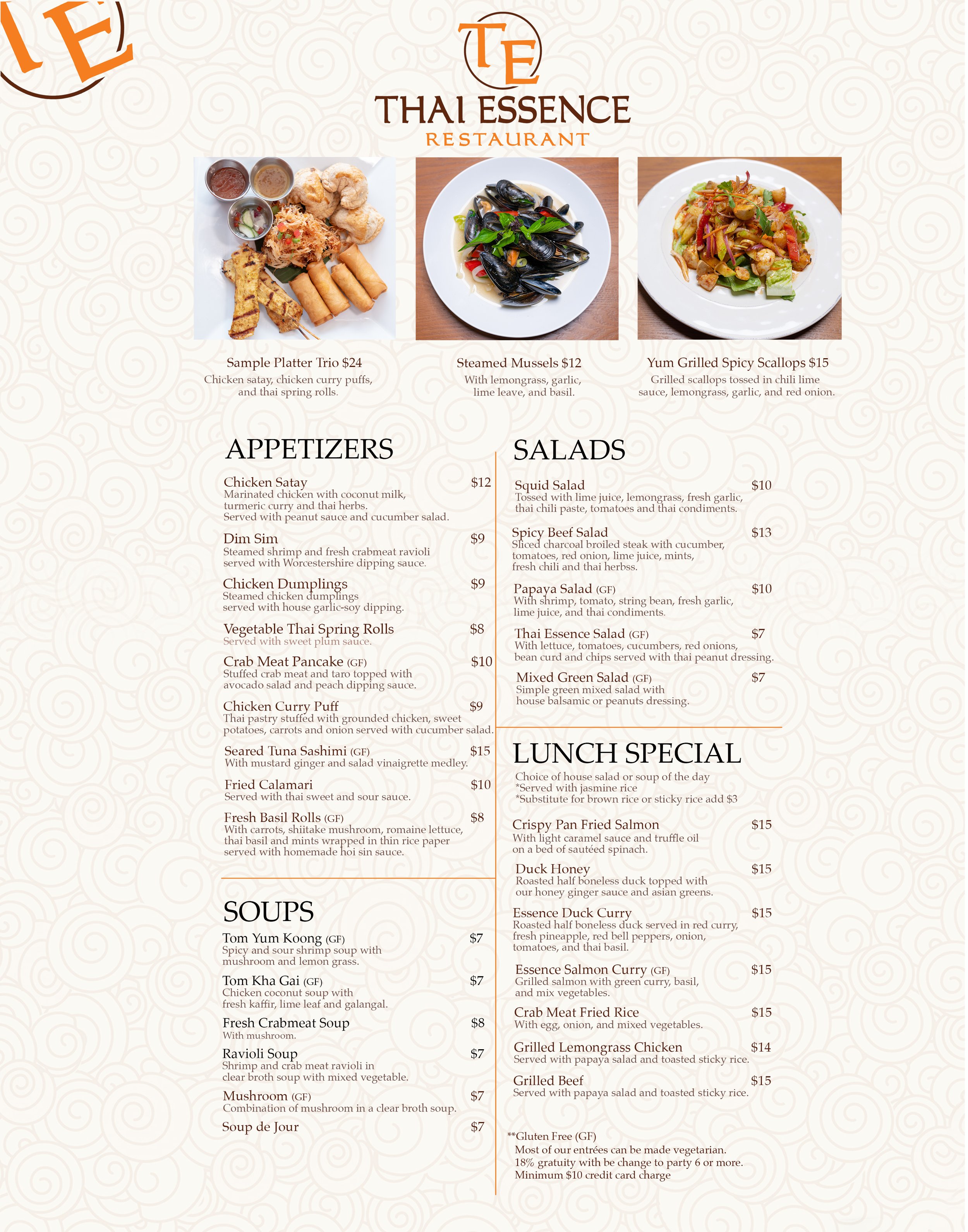 Lunch Menu — Thai Essence Restaurant Nutley, NJ