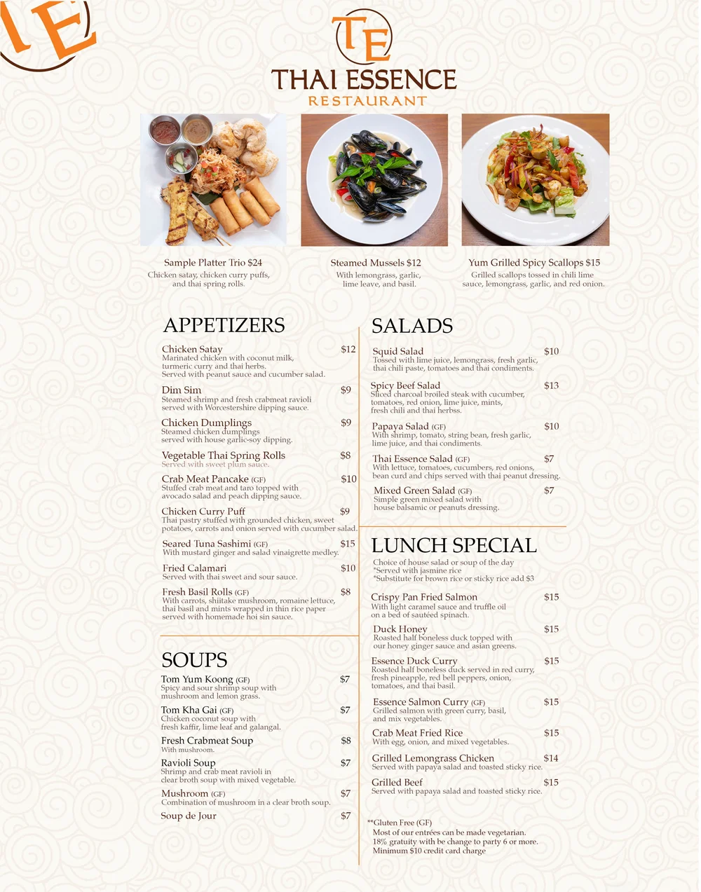 Lunch Menu — Thai Essence Restaurant Nutley, NJ