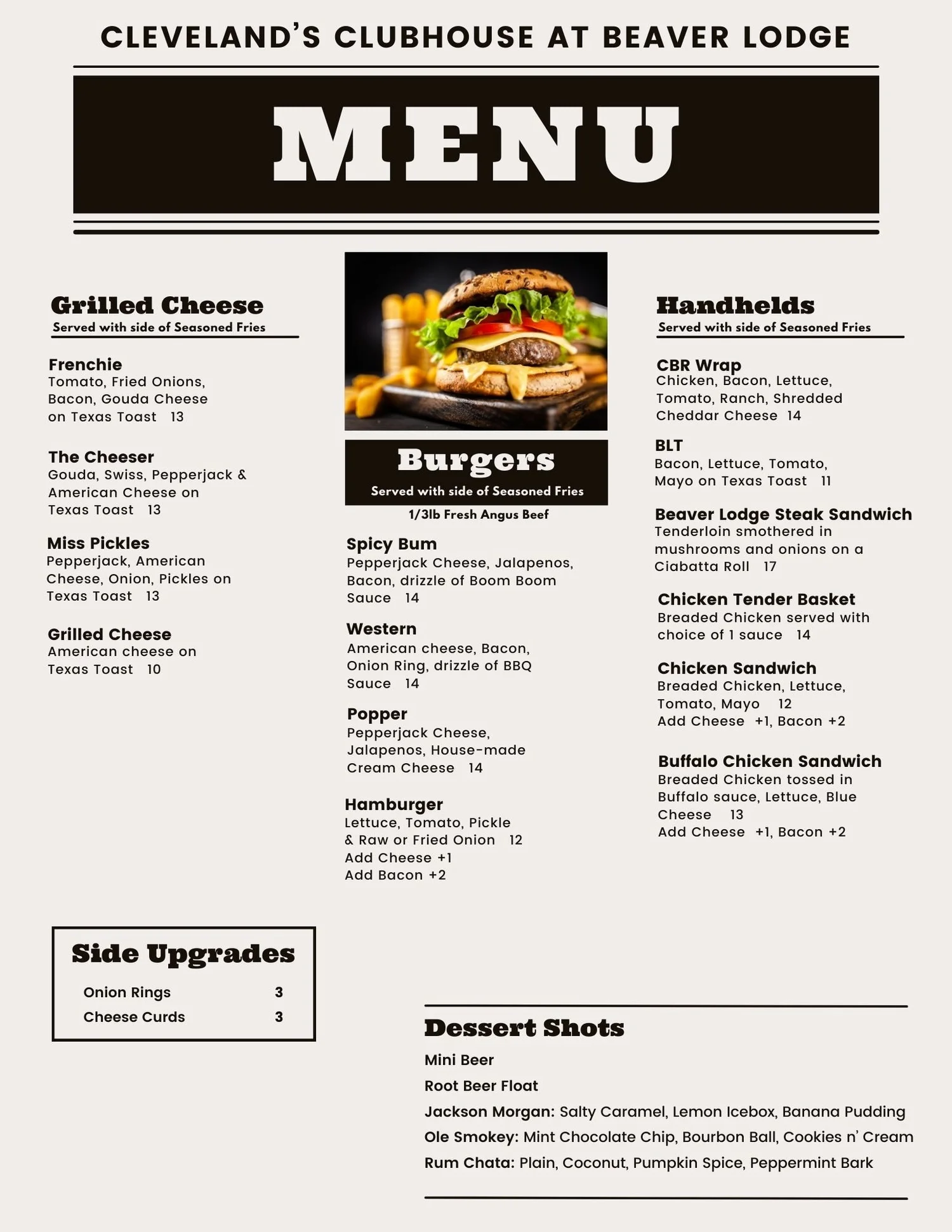 Menu 1 — Cleveland's Clubhouse at Beaver Lodge