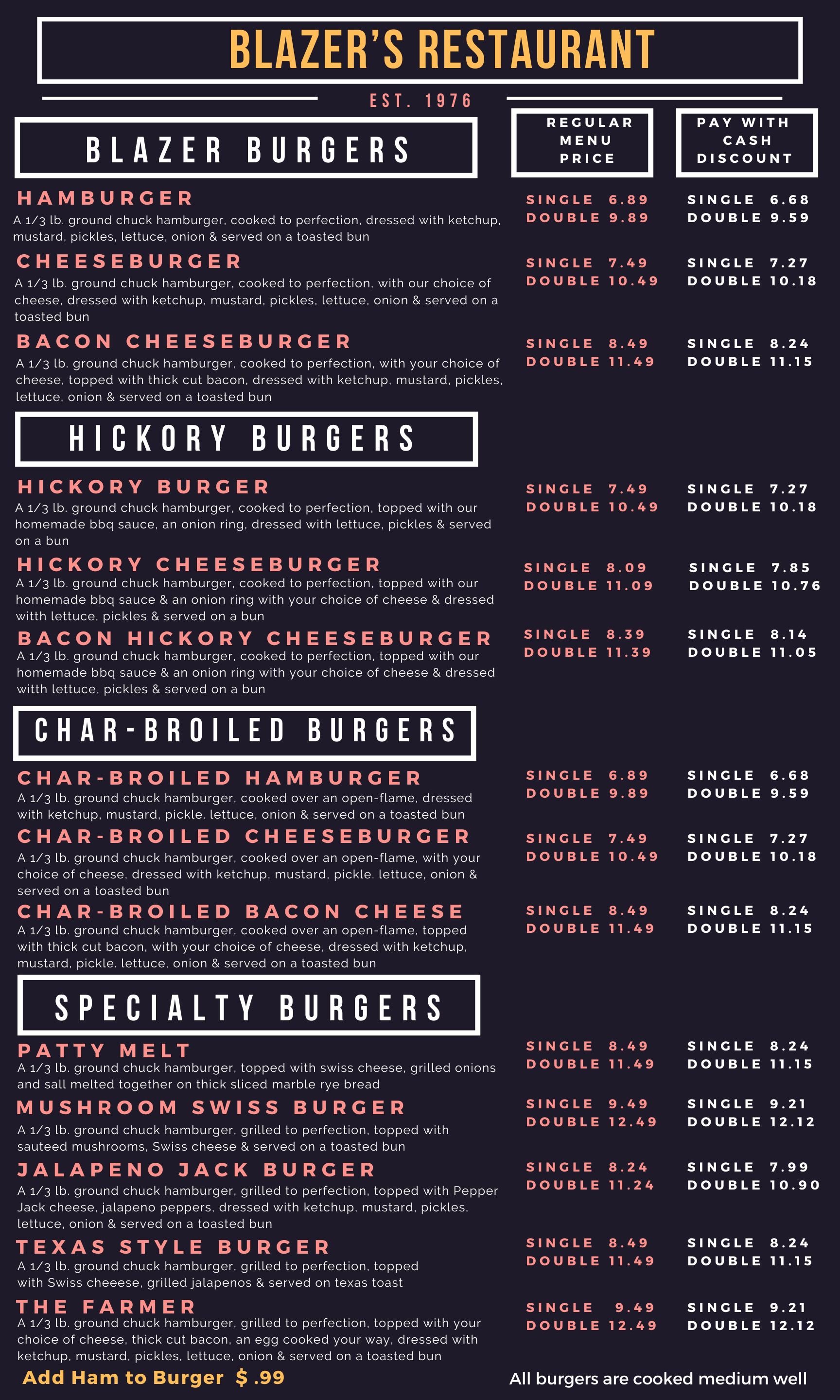 View Full Menu — Blazer's Restaurant