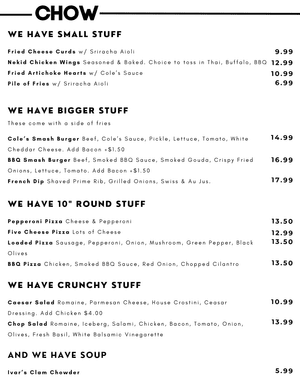 Menu — Cole's Tavern