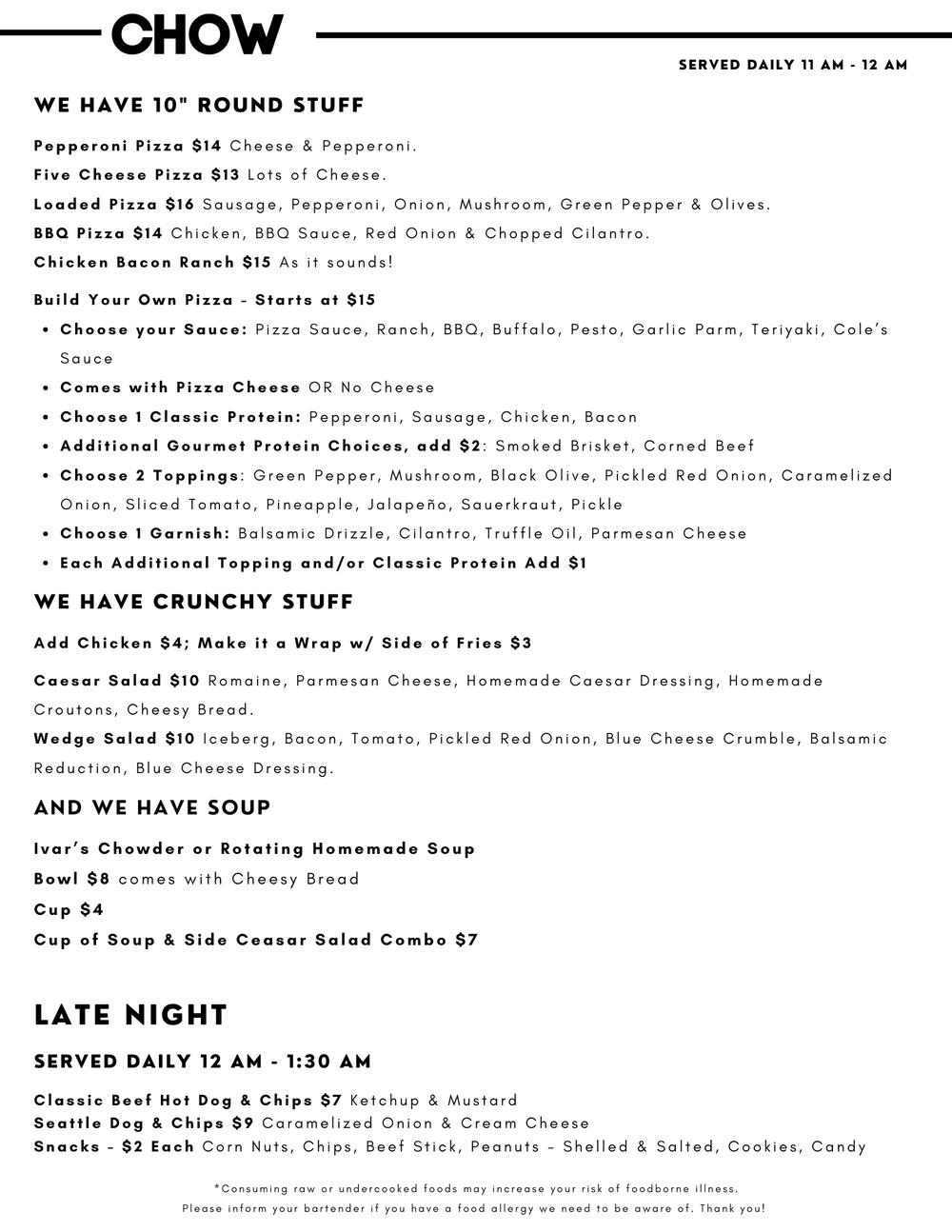 Menu — Cole's Tavern