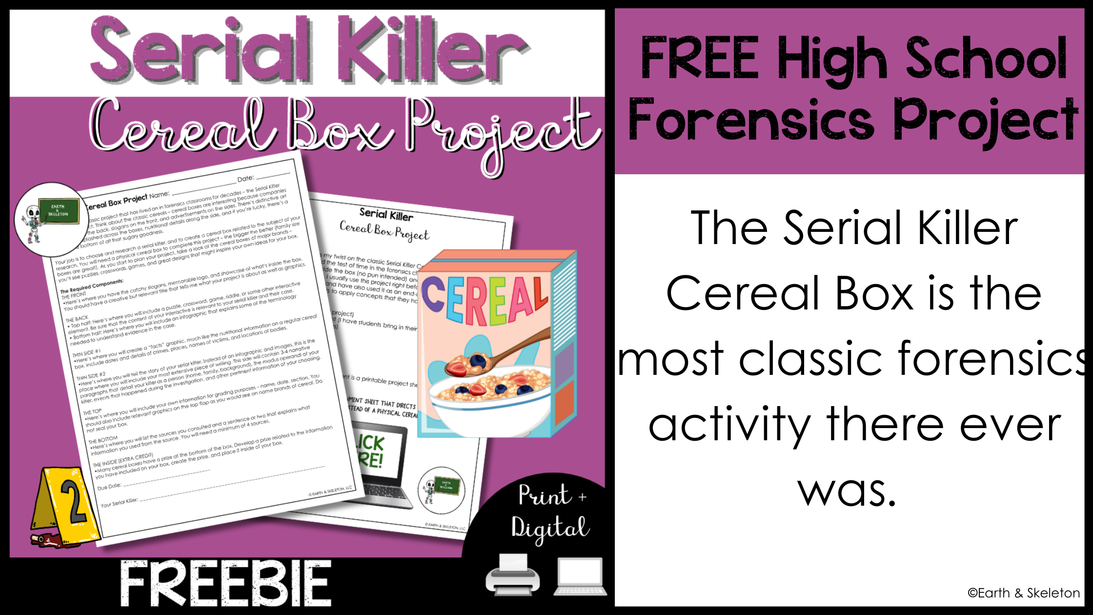 Serial Killer Cereal Box A Free High School Forensic Science Project — Earth And Skeleton