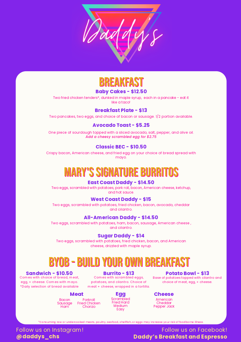 Menu — Daddy's