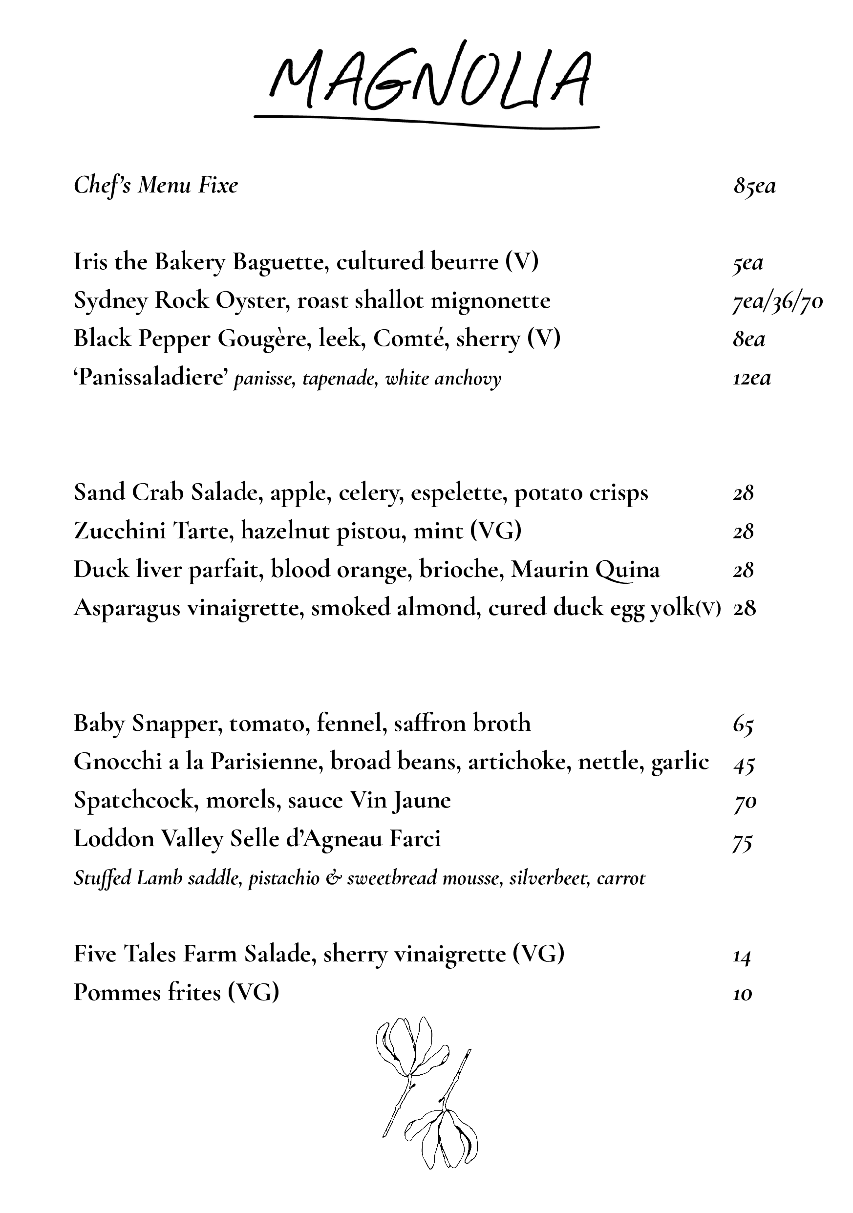 Food menu — Magnolia