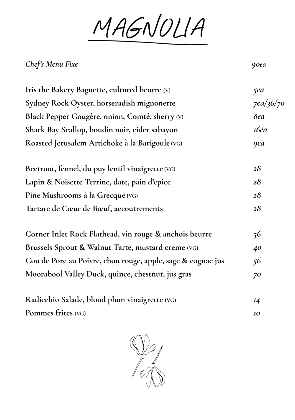 Food menu — Magnolia