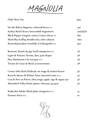 Food menu — Magnolia