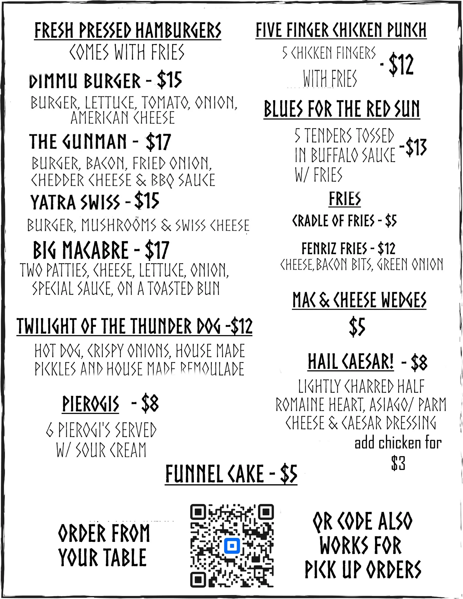 Hammer and Horns menu — Brimming Horn