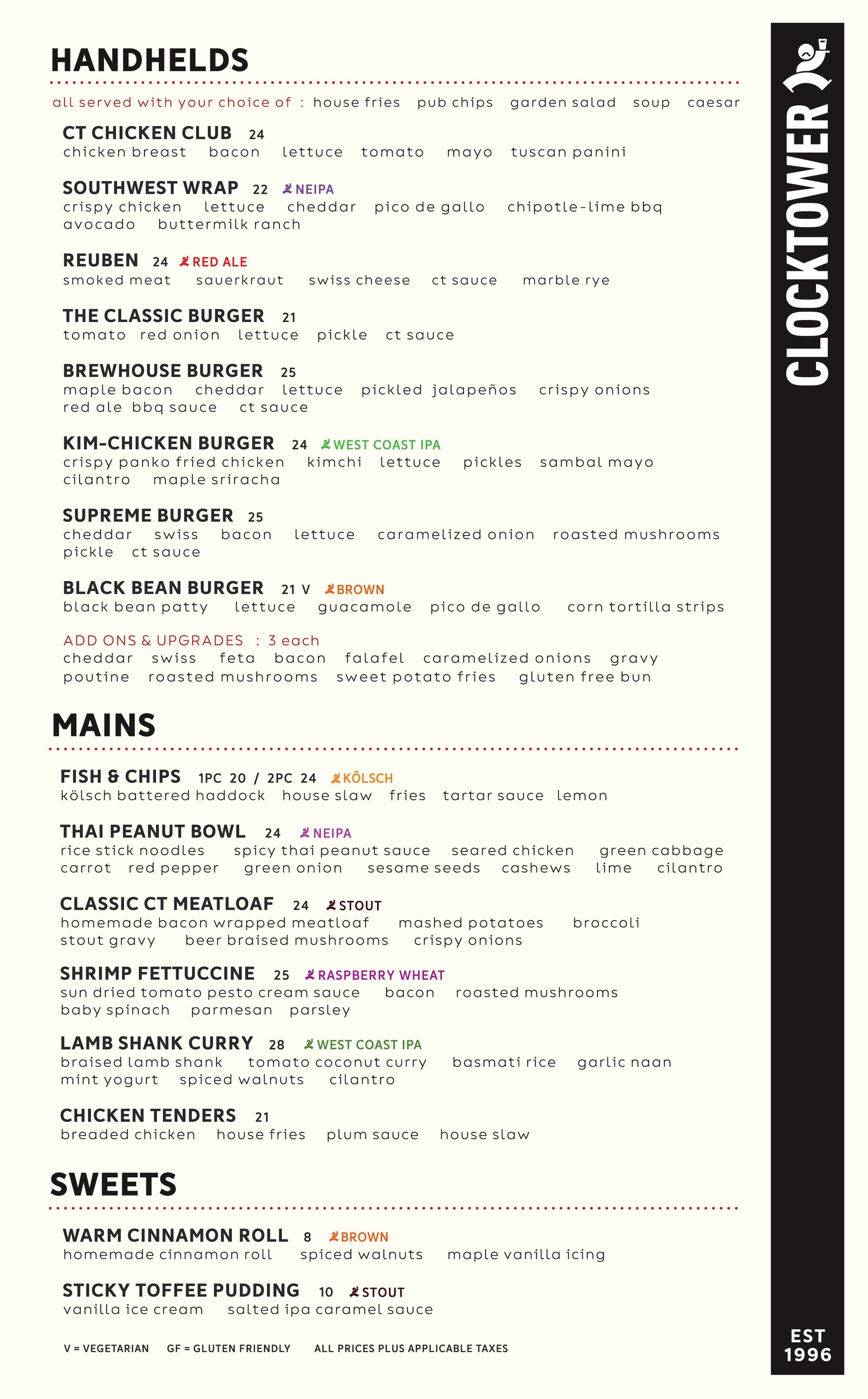 Our Menu — Clocktower Brew Pub