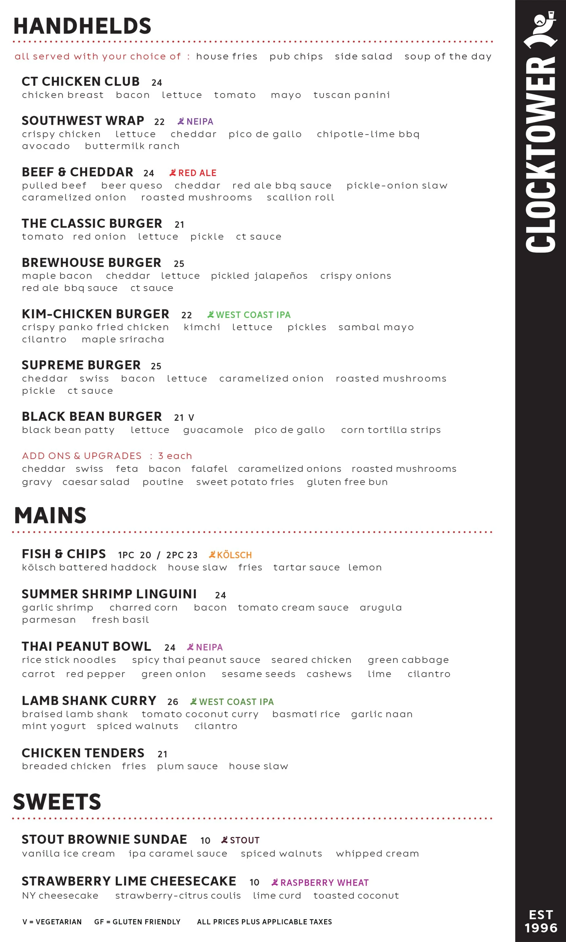 Our Menu — Clocktower Brew Pub