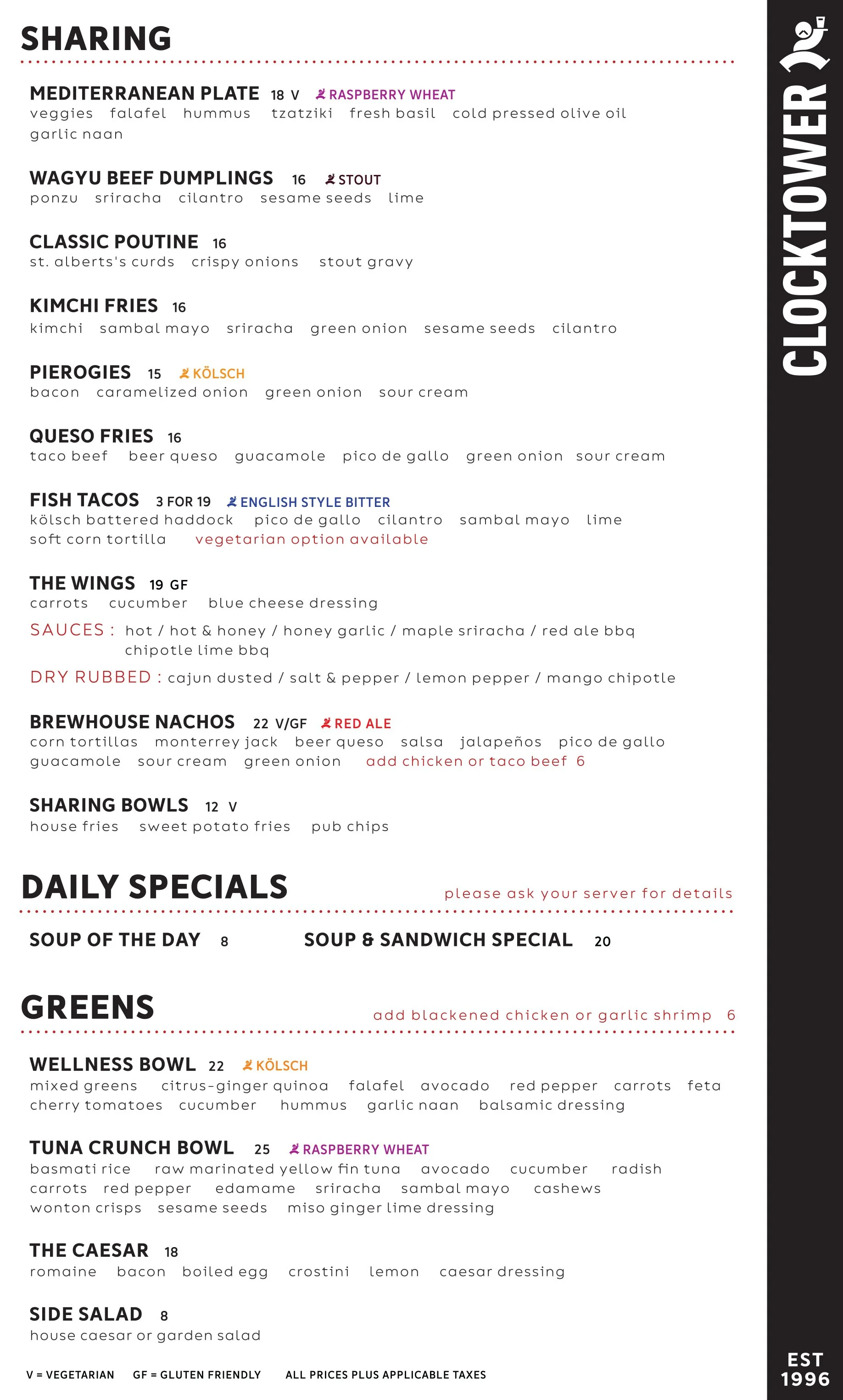 Our Menu — Clocktower Brew Pub