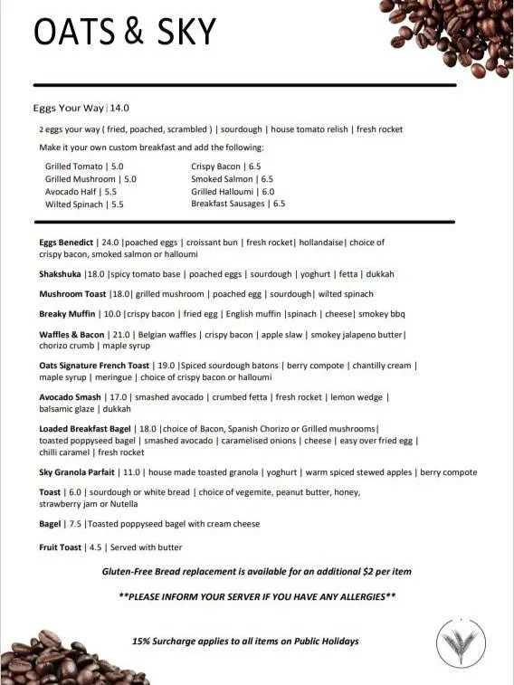 Menu — Oats & Sky