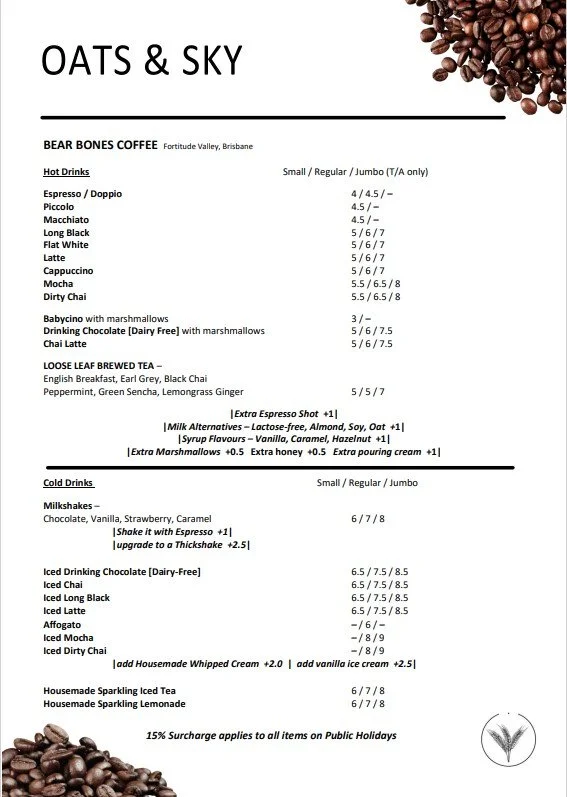 Menu — Oats & Sky