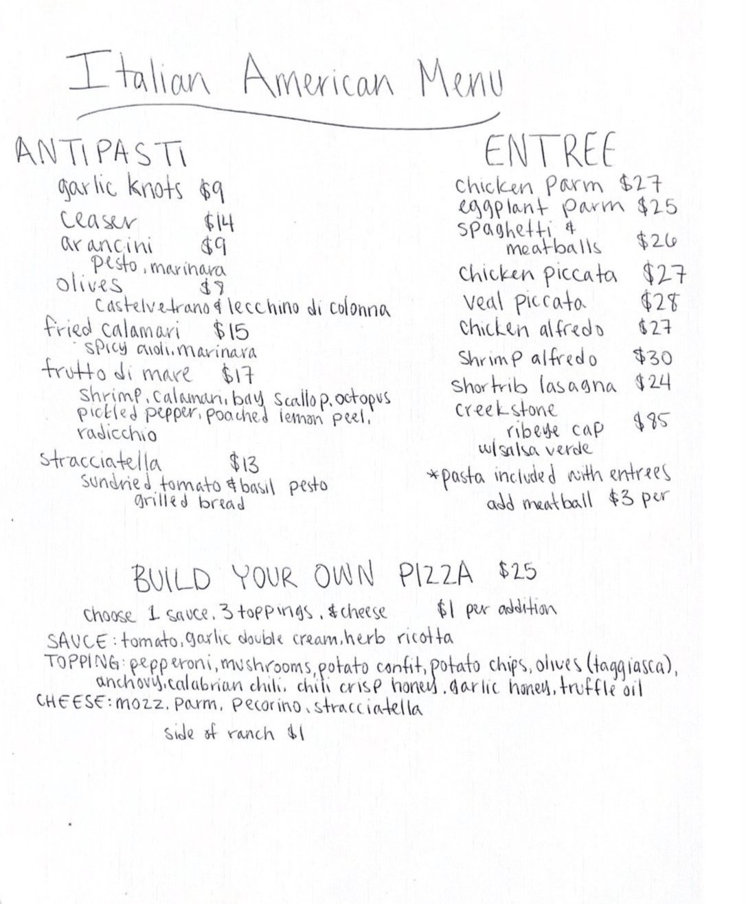 Menu — Tiliani - Fine Coastal Italian Dining in Dearborn, Michigan