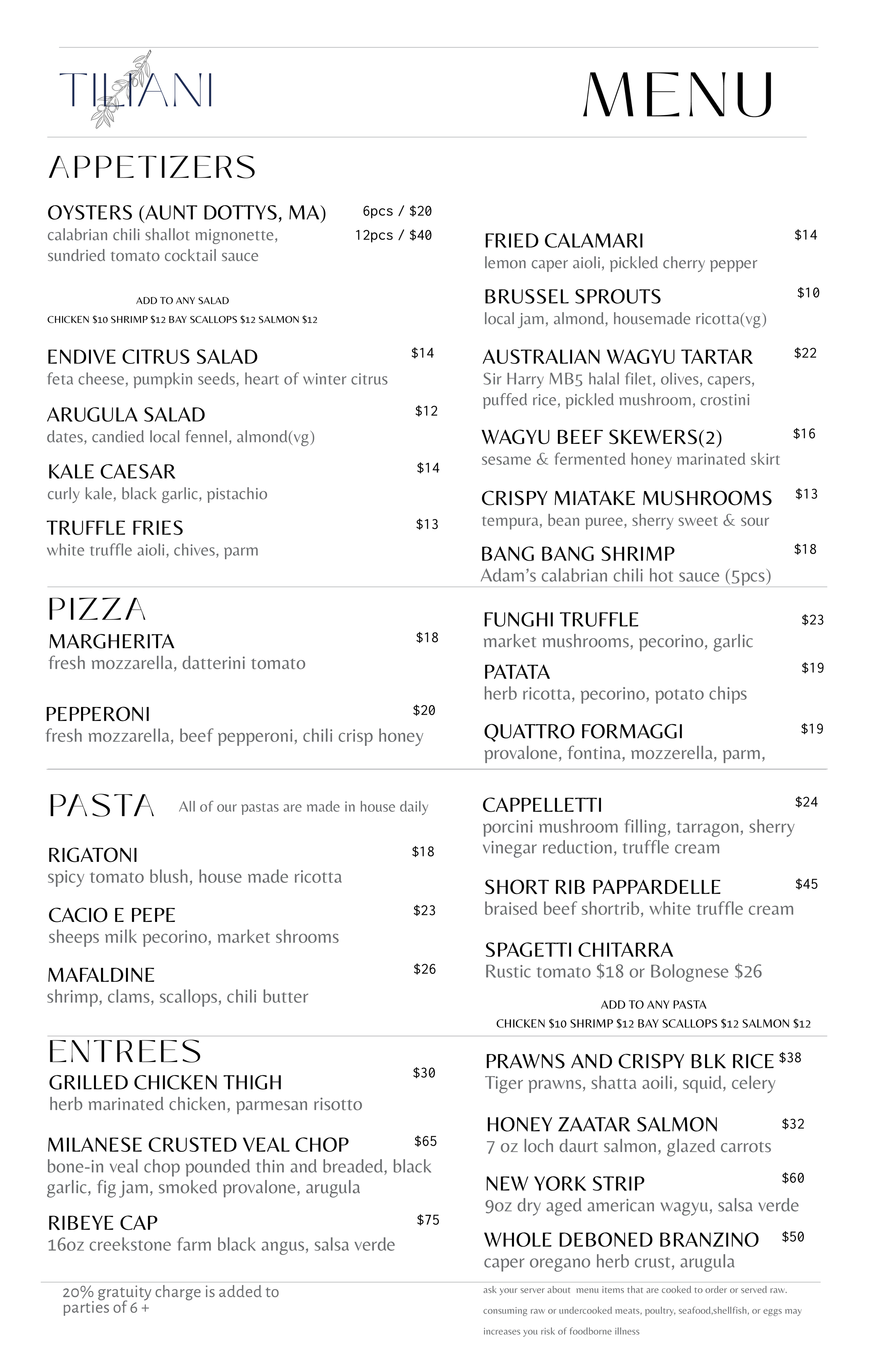 Menu/Order — Tiliani