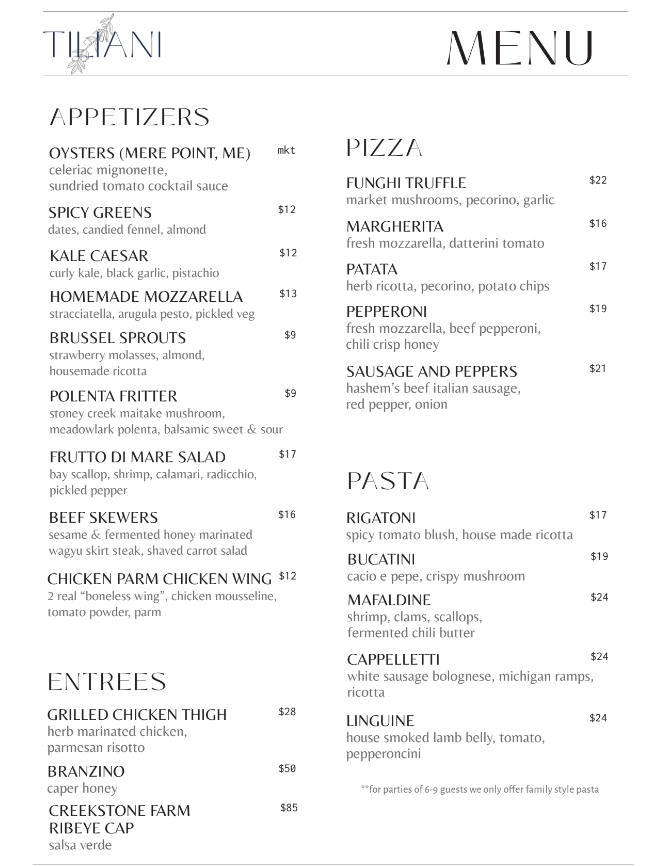 Menu — Tiliani