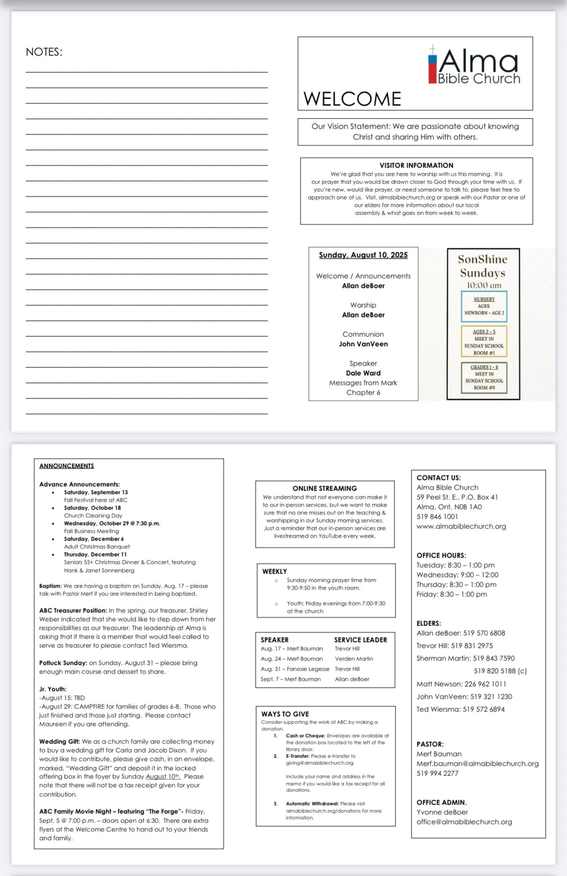 Bulletin — ALMA BIBLE CHURCH